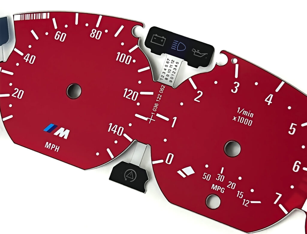 BMW E46: Gauge Face – M-Style – 140 MPH – 7000 RPM – Red - Gauge Faces