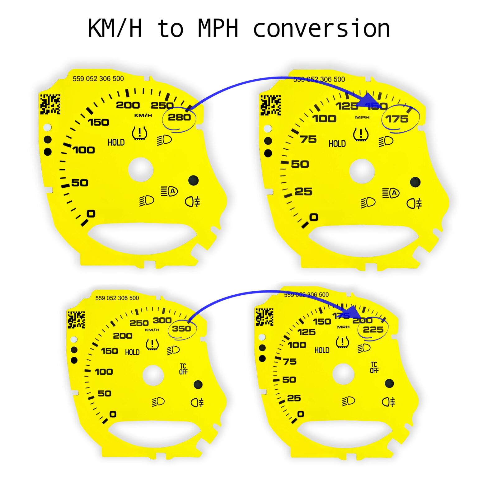 Porsche 991 981 718 92B Speedometer Conversion – Yellow MPH Options ...