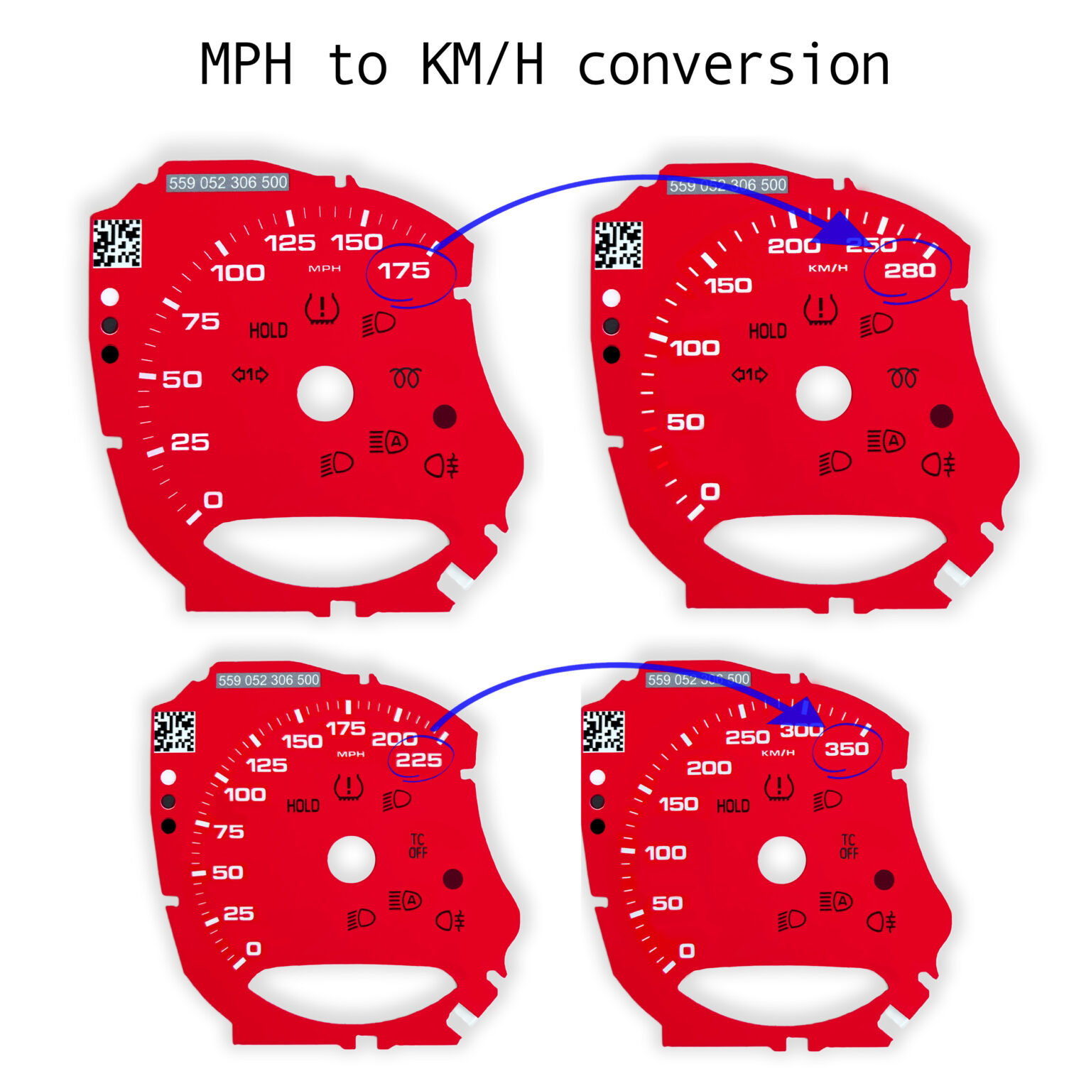 Porsche 991 981 718 92B Speedometer Conversion – Red KMH Options ...