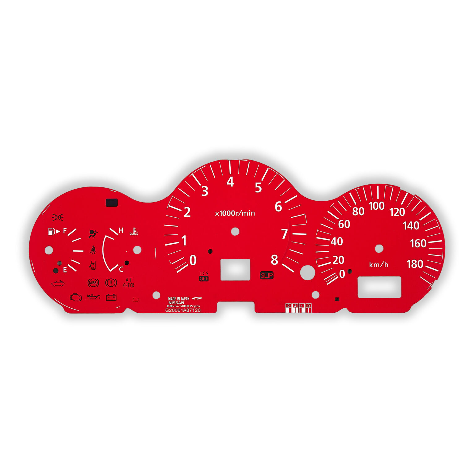 Nissan 350Z Drift Car Instrument Gauge Faces – 180 KMH – Red - Gauge Faces