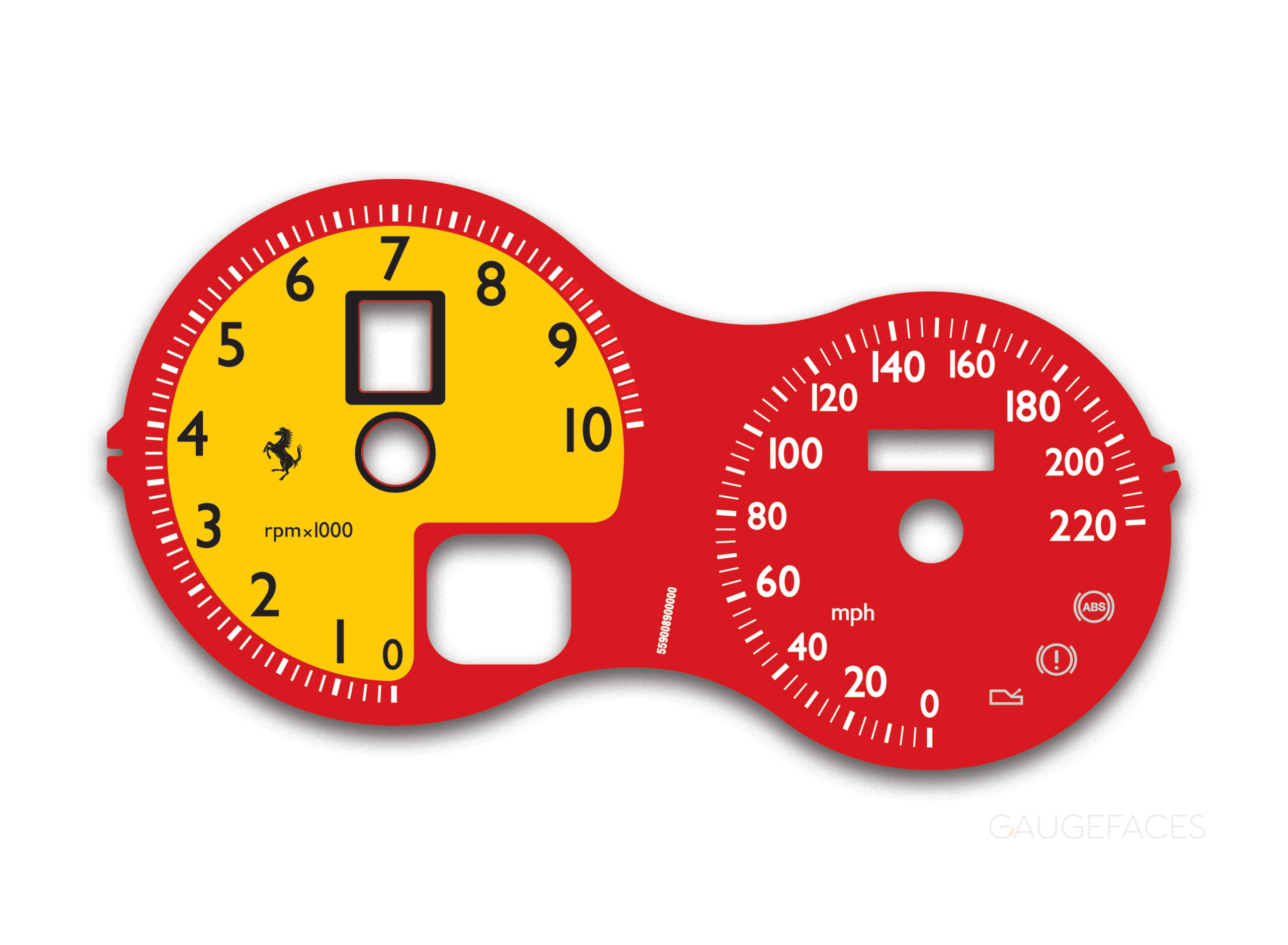 Ferrari F360 F430 (Type F131) Gauge Face – 220 MPH – Red with Yellow ...