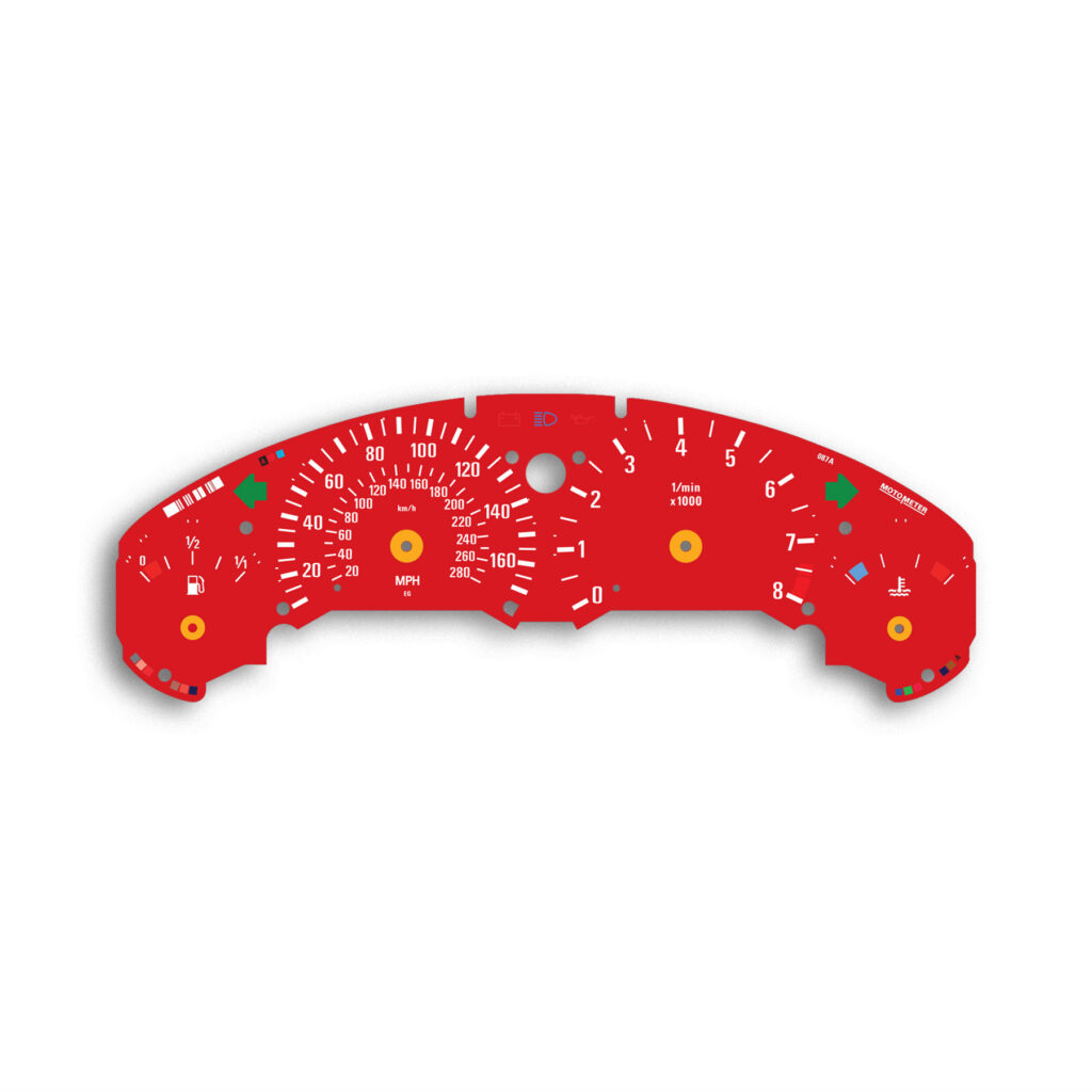 BMW E36: Gauge Face – M3 – 160 MPH/280 KMH – 8000 RPM – Red - Gauge Faces