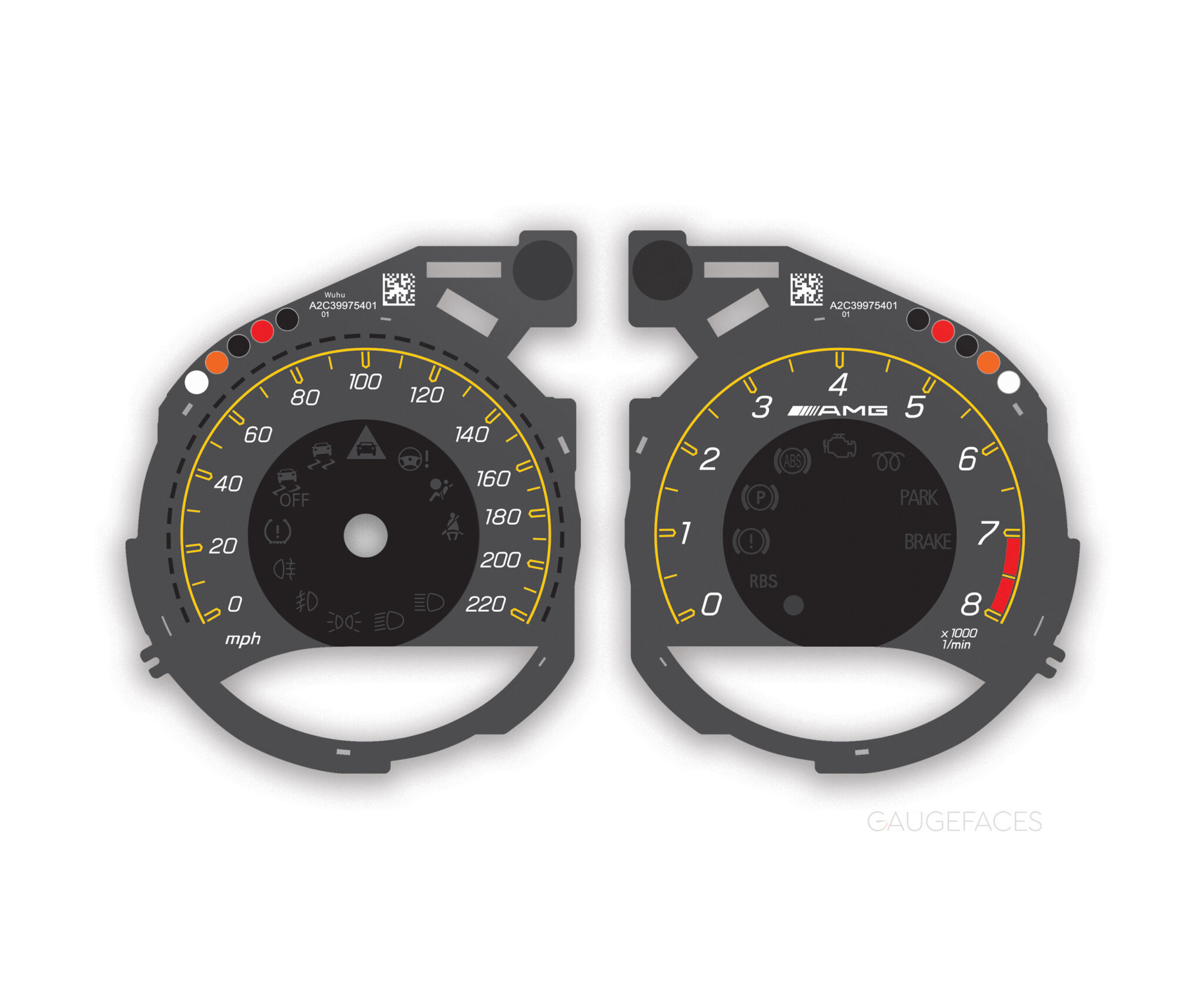 Mercedes AMG GTR Gauge Faces Set – EU (360 km/h) to US/UK (220 mph ...