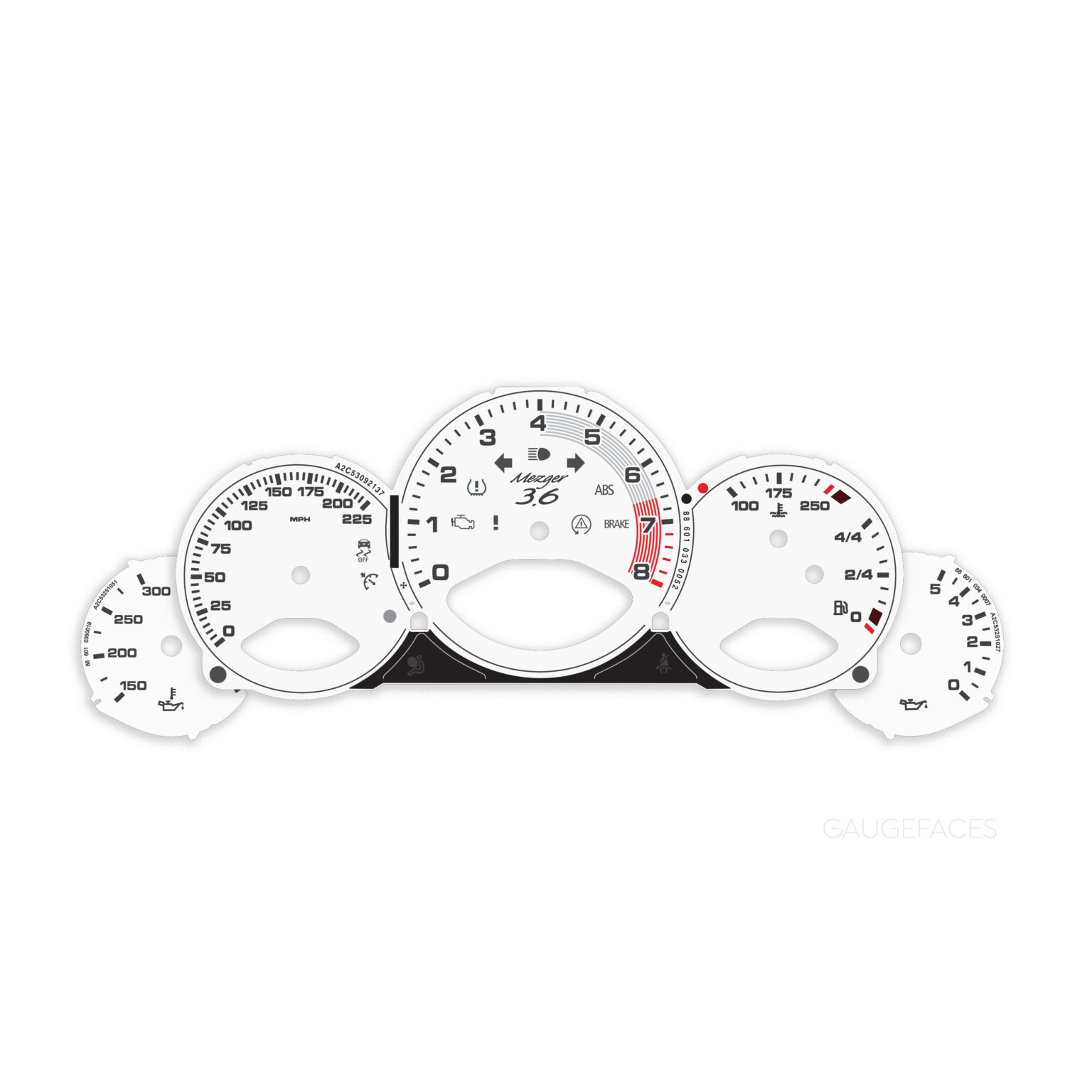 Porsche 911 997 3.6L Instrument Gauge Faces Set – Mezger 3.6 – 8000 RPM ...