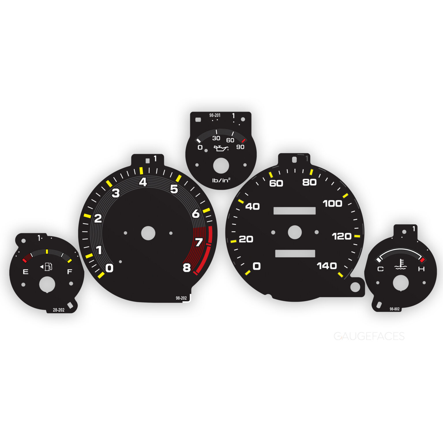 Mazda Miata MX-5 (1990-97) Custom Gauge Faces Set – 140 MPH – 8000 RPM ...