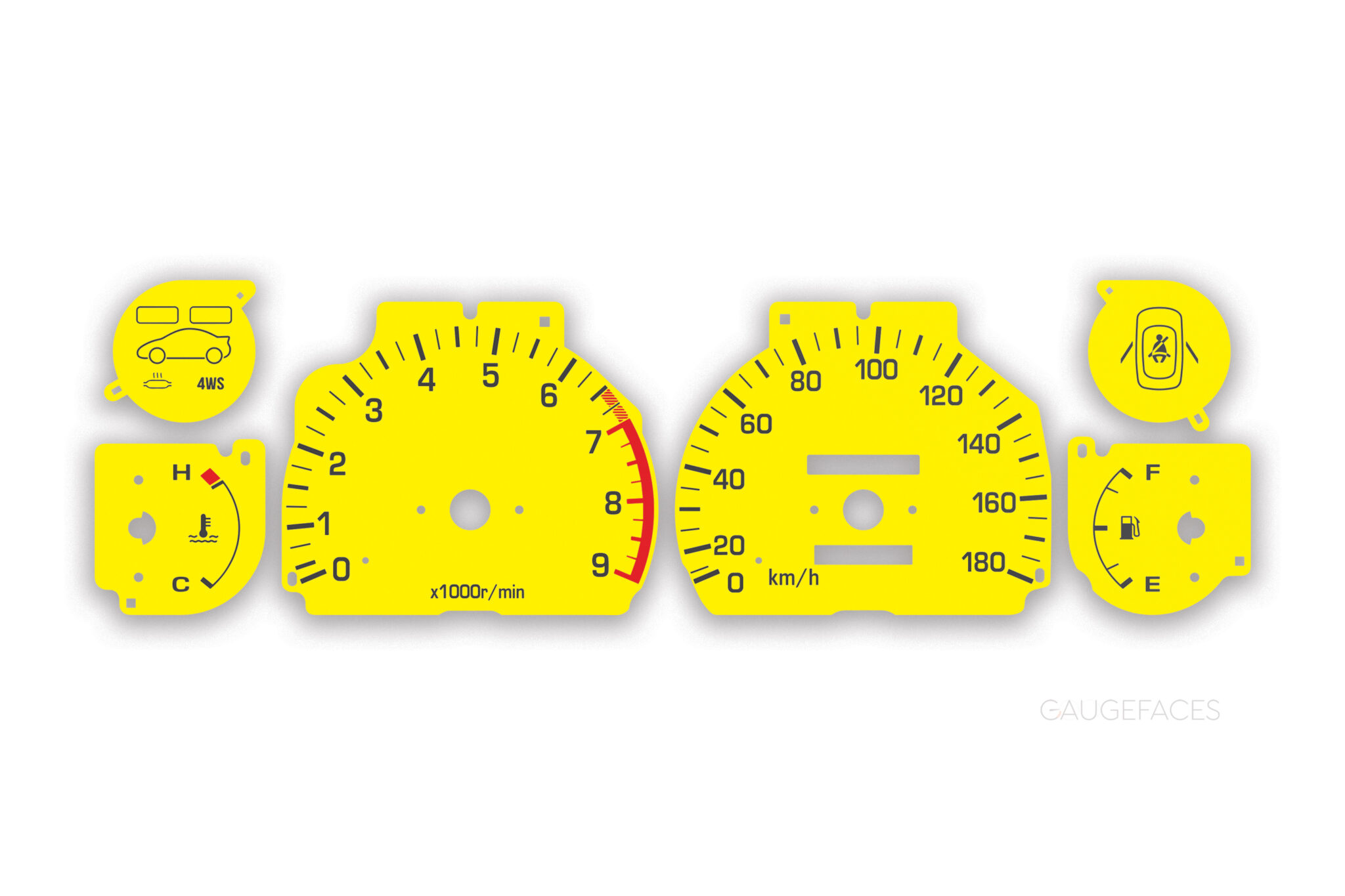 1992-1997 Subaru Alcyone Custom Gauge Face – Yellow - Gauge Faces