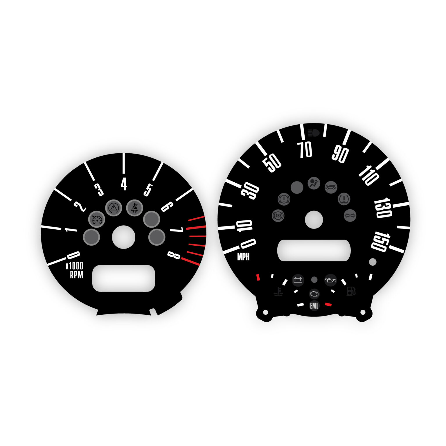 Mini Cooper R50 Gauge Faces – 150 MPH – Black - Gauge Faces
