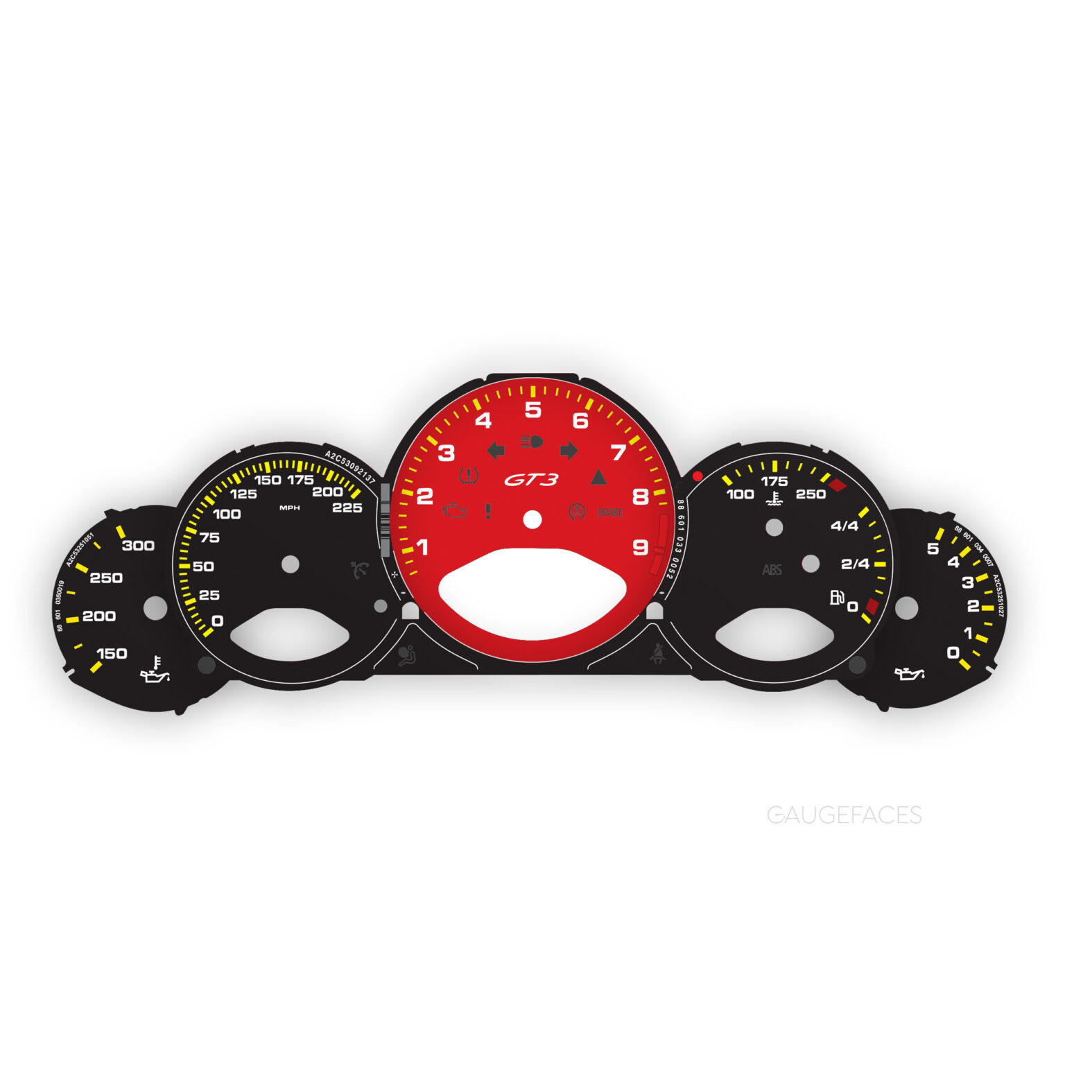 Custom Order: Porsche 911 997 GT3 Gauge Faces Set – 225 MPH – Black ...