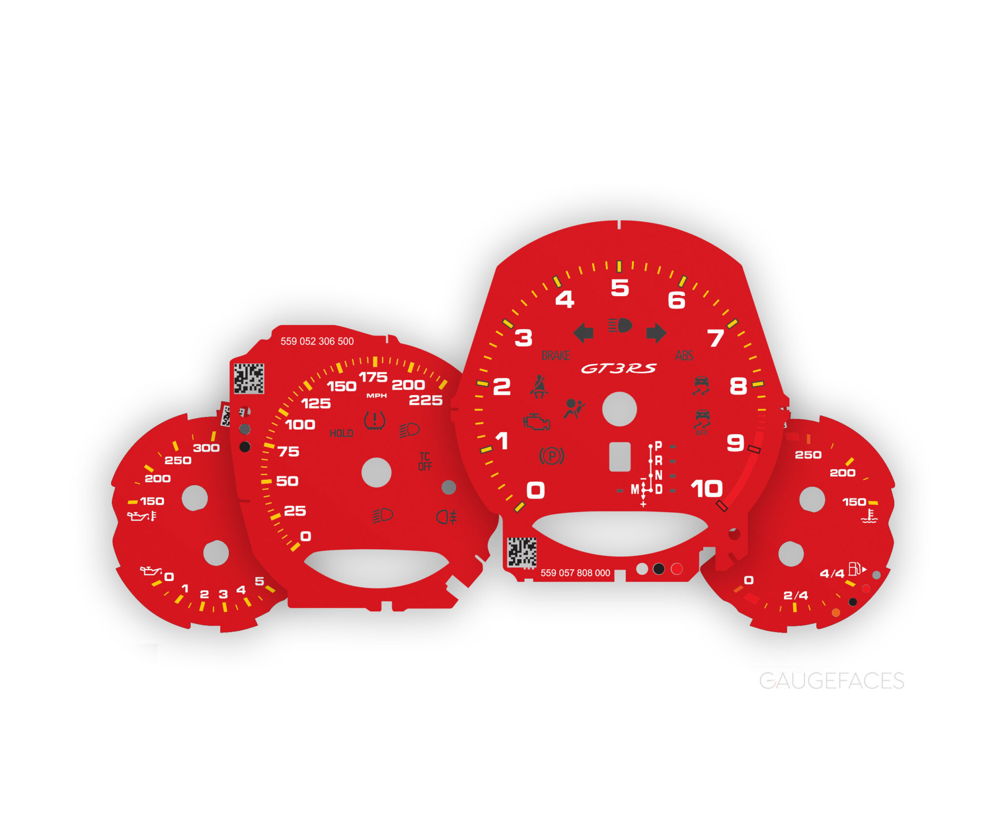 For Porsche 911 991 GT3RS: Gauge Faces – OPTIONS – Guards Red - Gauge Faces