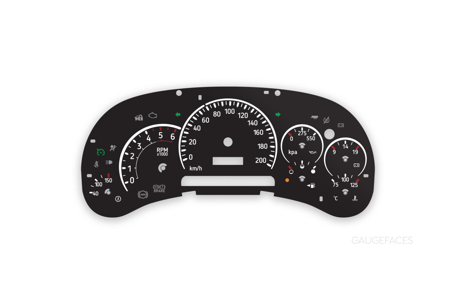 Hummer H2 Custom Gauge Face – 6000 RPM – 200 kmh – Black - Gauge Faces