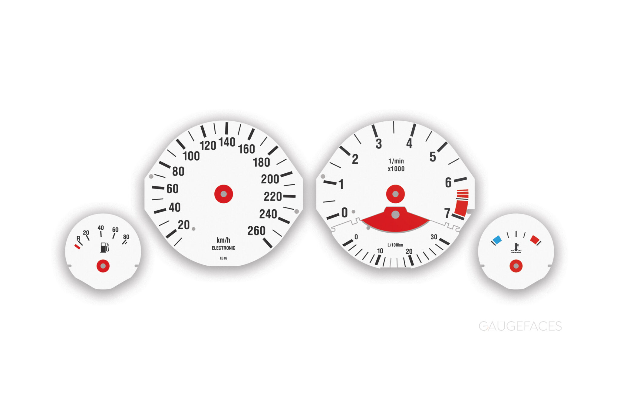 1989-1995 BMW E34 Custom Gauge Face – 260 KMH – 7000 RPM – White ...