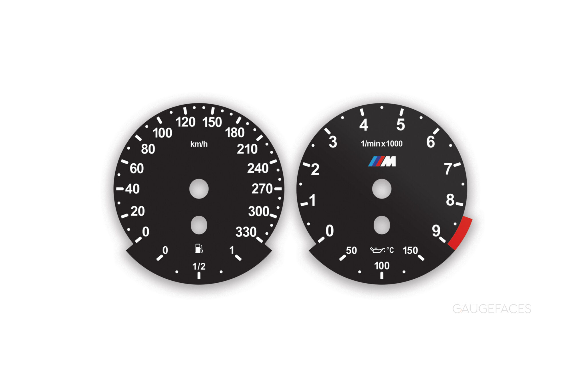 BMW E60 Custom Gauge Face – M logo – 330 KMH – 9000 RPM – Black - Gauge ...