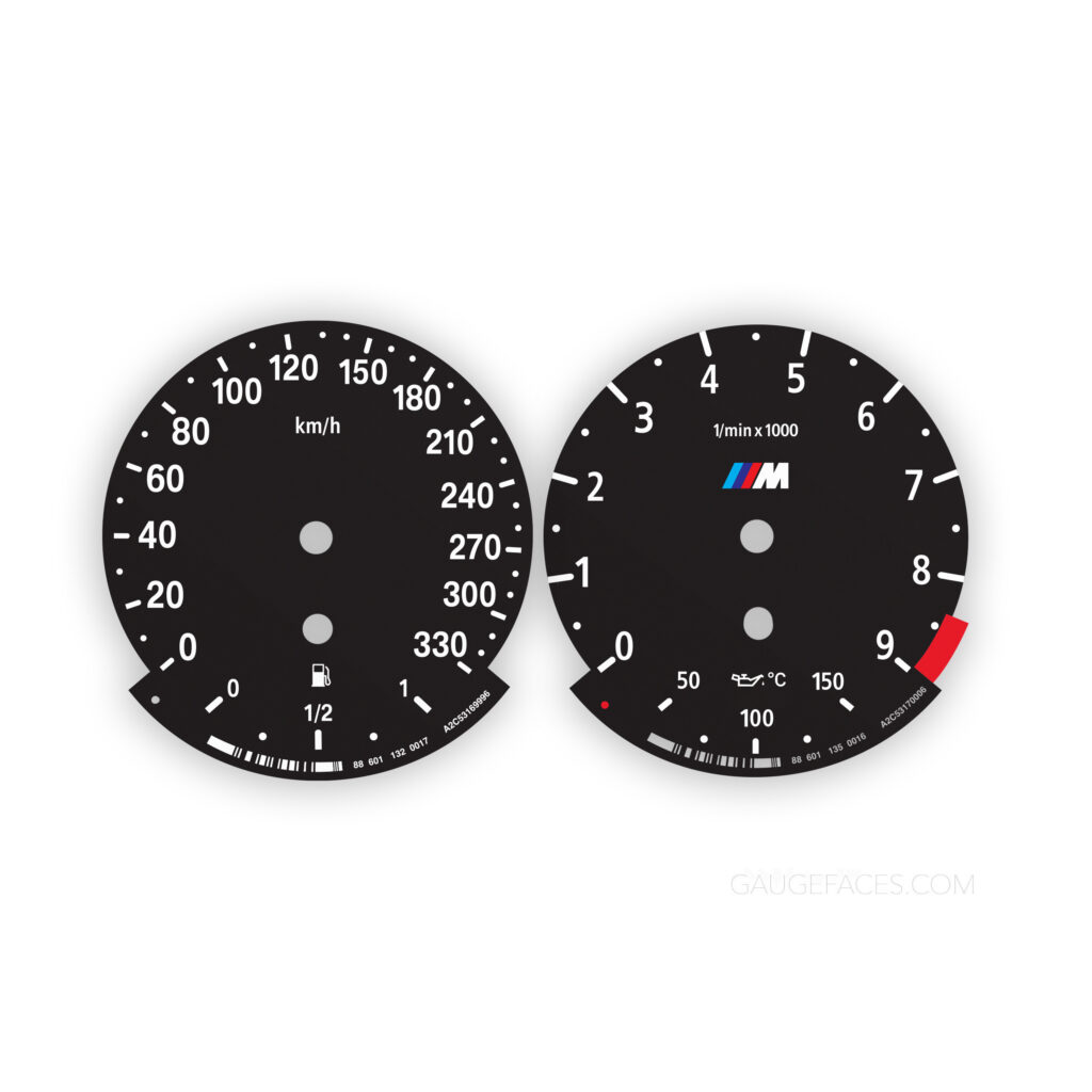 BMW M-Style: Gauge Faces E90/E91/E92/E93/E60/E61 – 9000 RPM – OPTIONS – Black - Gauge Faces