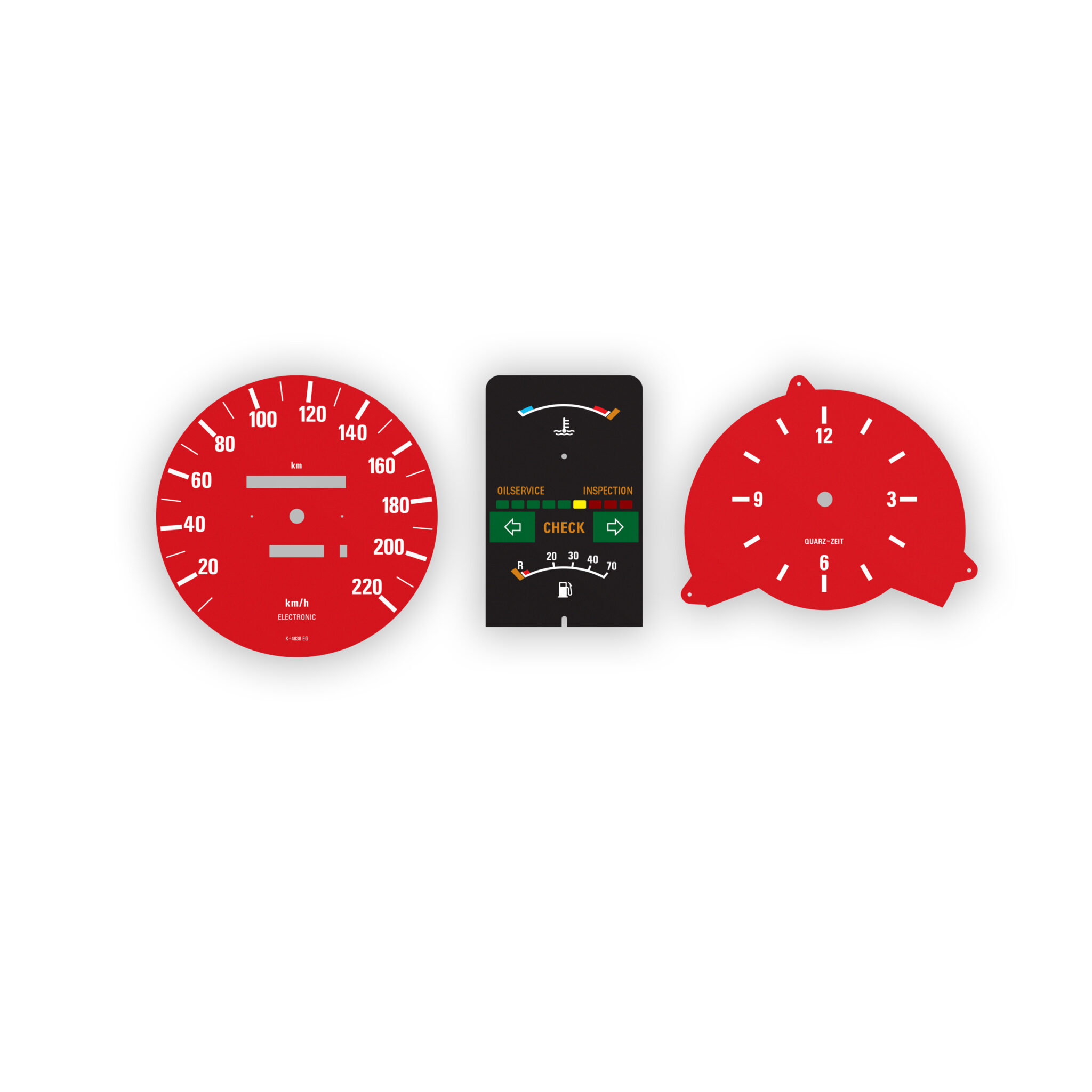 BMW E28 Instrument Gauge Faces – 220 KMH – 7000 RPM – Red. - Gauge Faces
