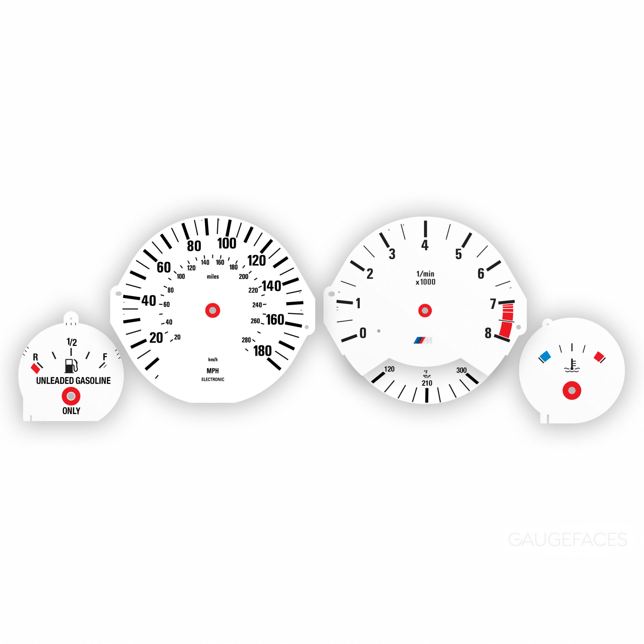 BMW E34 M-Logo: Gauge Faces – 180MPH/280KMH – 8000 RPM – OPTIONS ...