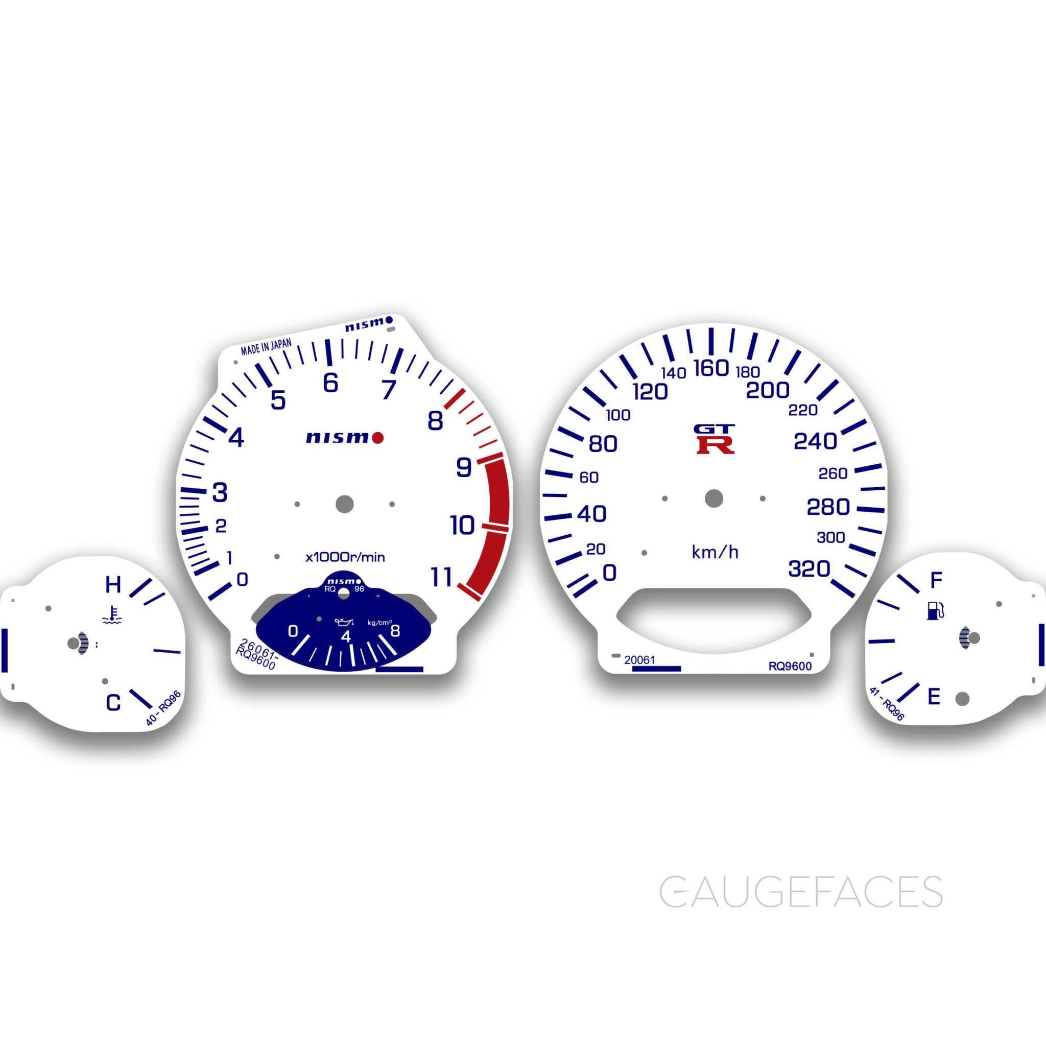 Nissan R34 GTR Instrument Gauge Faces – 320 KMH – White with Blue ...